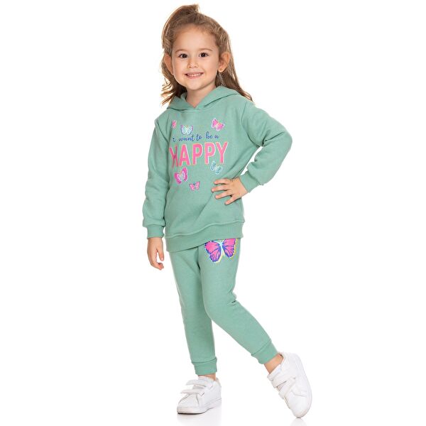 Kapüşonlu Uzun Kollu Baskılı Kız Bebek Sweatshirt ve Jogger Pantolon 2'li Takım Kapüşonlu Uzun Kollu Baskılı Kız Bebek Sweatshirt ve Jogger Pantolon 2'li Takım