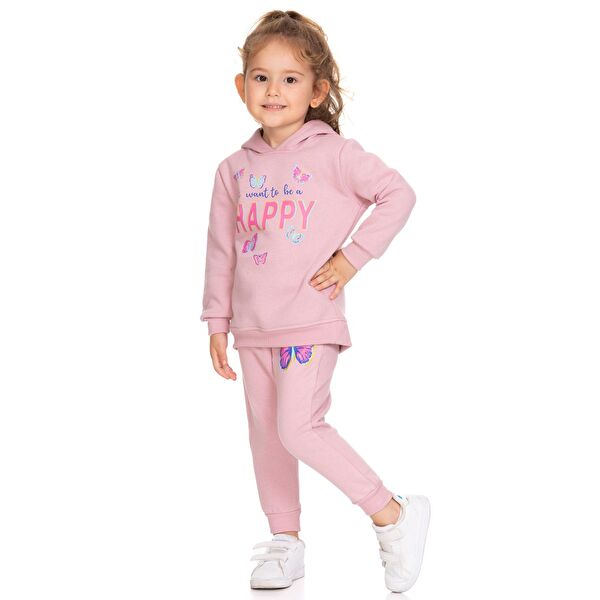 Kapüşonlu Uzun Kollu Baskılı Kız Bebek Sweatshirt ve Jogger Pantolon 2'li Takım Kapüşonlu Uzun Kollu Baskılı Kız Bebek Sweatshirt ve Jogger Pantolon 2'li Takım