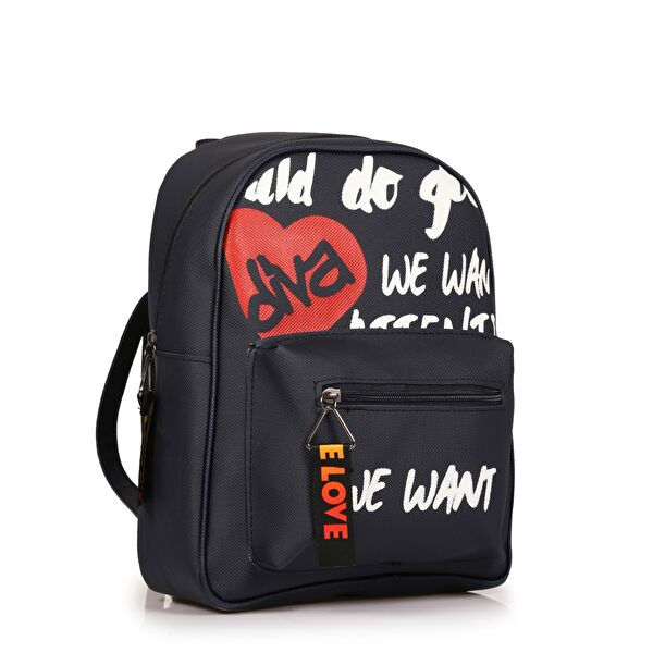 Yazı Baskılı Kadın Sırt Çantası
