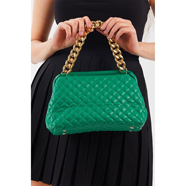 Deri Görünümlü Kapitone Desenli Kadın El Çantası