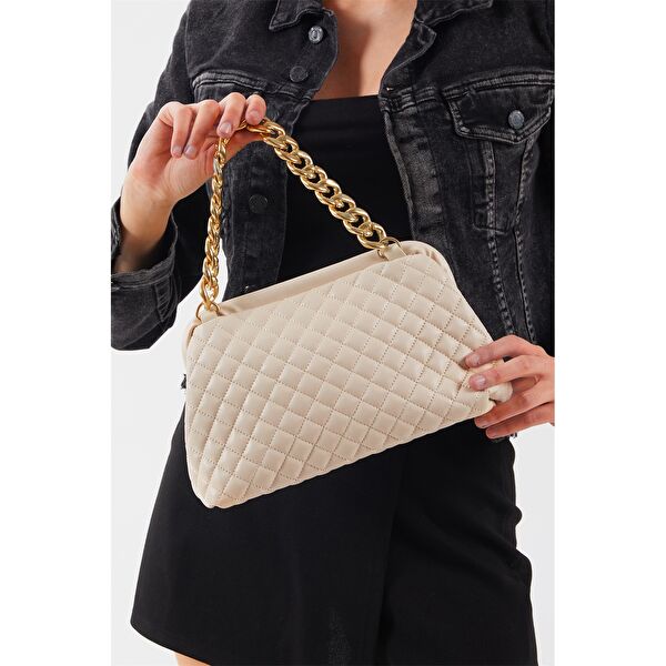 Deri Görünümlü Kapitone Desenli Kadın El Çantası