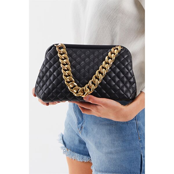 Deri Görünümlü Kapitone Desenli Kadın El Çantası