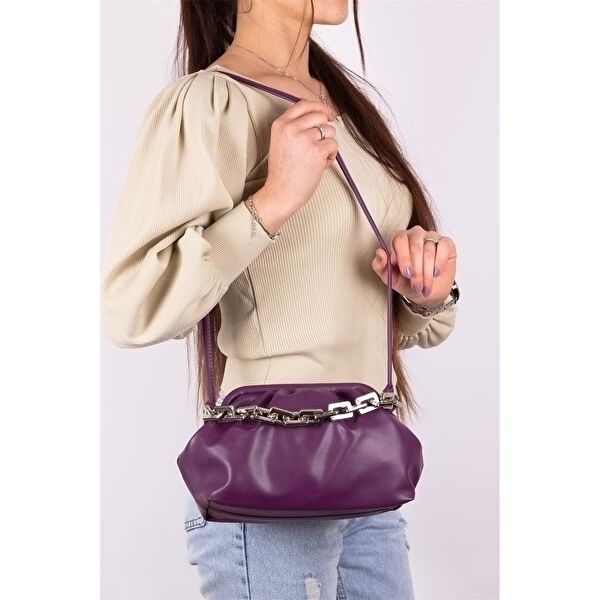 Deri Görünümlü Büzgülü Kadın Çapraz Çanta