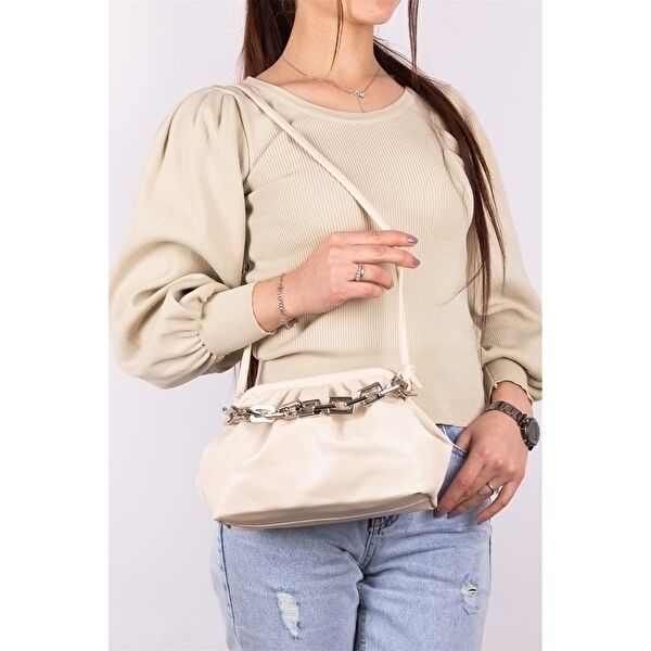 Deri Görünümlü Büzgülü Kadın Çapraz Çanta