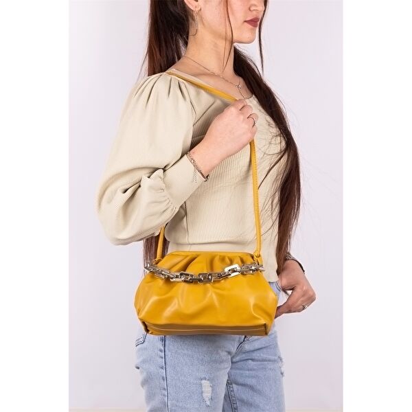 Deri Görünümlü Büzgülü Kadın Çapraz Çanta