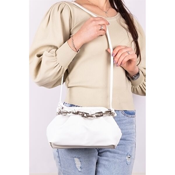 Deri Görünümlü Büzgülü Kadın Çapraz Çanta