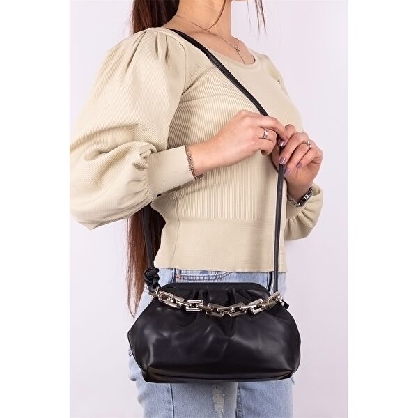 Deri Görünümlü Büzgülü Kadın Çapraz Çanta