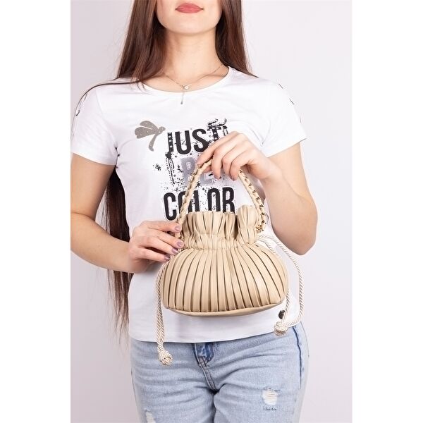 Deri Görünümlü Büzgülü Kadın El Çantası