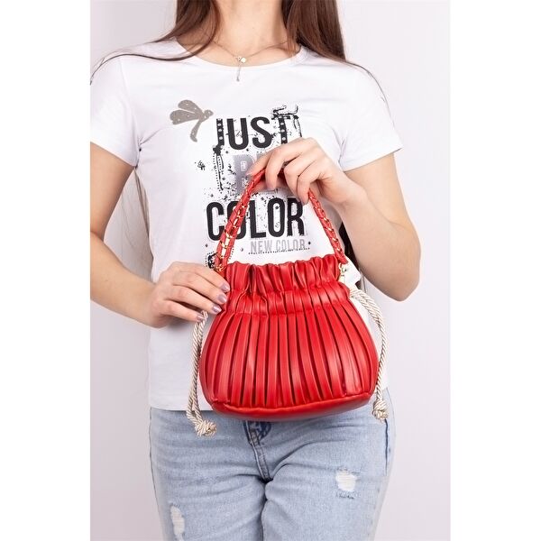 Deri Görünümlü Büzgülü Kadın El Çantası