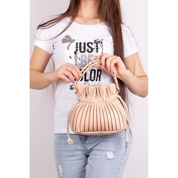 Deri Görünümlü Büzgülü Kadın El Çantası