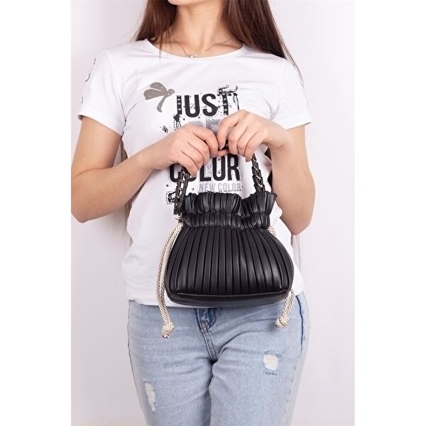 Deri Görünümlü Büzgülü Kadın El Çantası