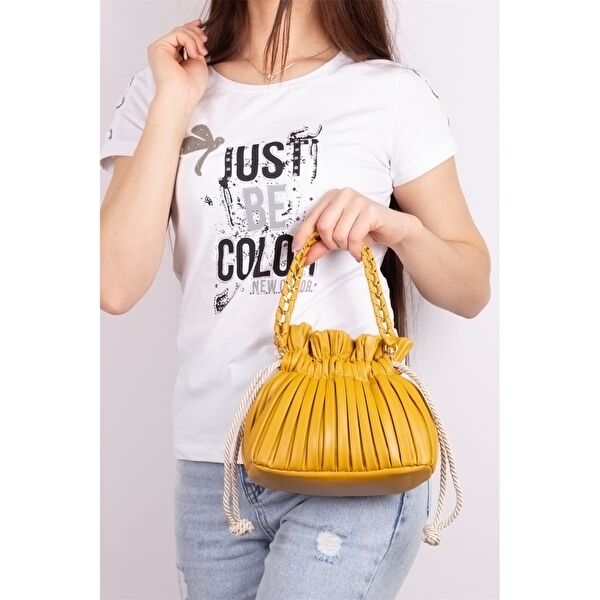 Deri Görünümlü Büzgülü Kadın El Çantası