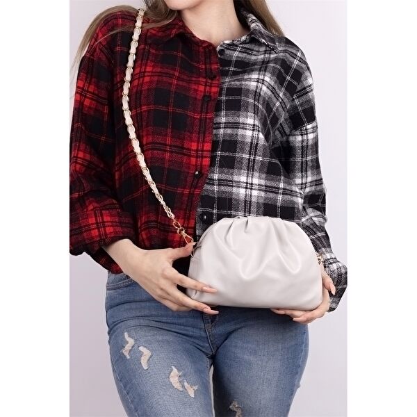 Deri Görünümlü Büzgülü Kadın Çapraz Çanta