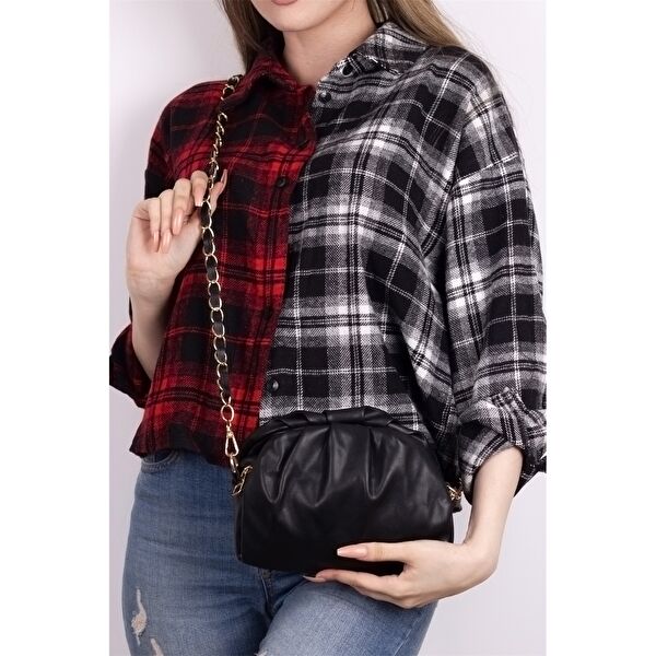 Deri Görünümlü Büzgülü Kadın Çapraz Çanta