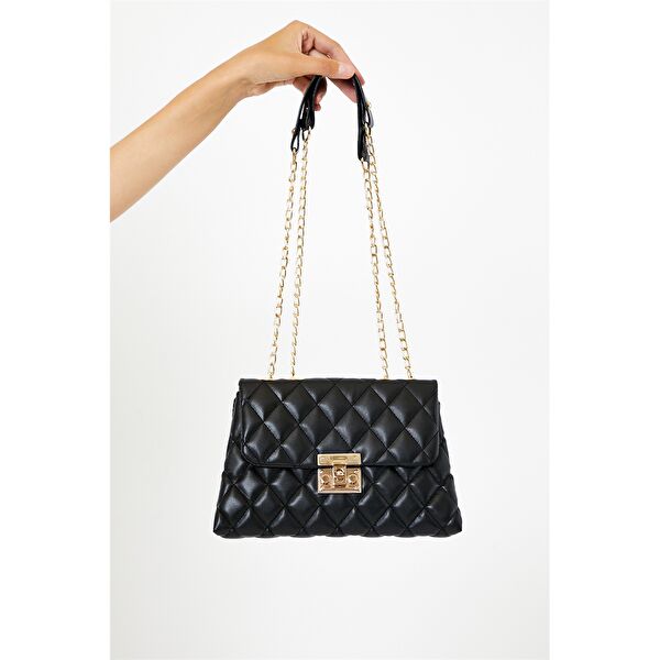 Deri Görünümlü Kapitoneli Kadın Omuz Çantası