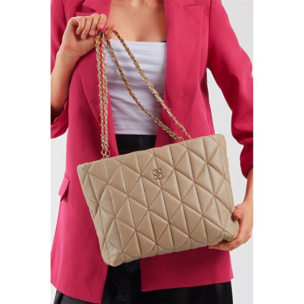 Deri Görünümlü Kapitoneli Kadın Omuz Çantası