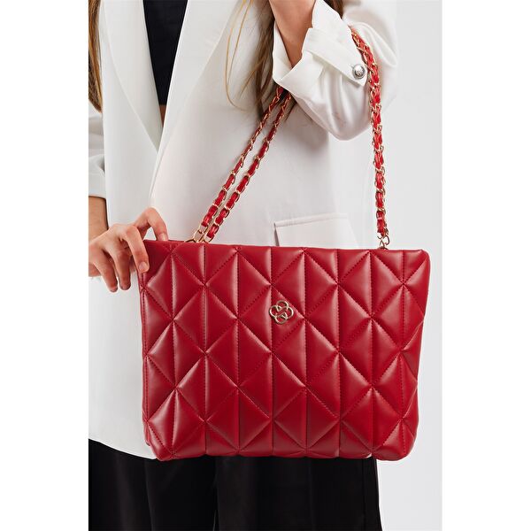 Deri Görünümlü Kapitoneli Kadın Omuz Çantası