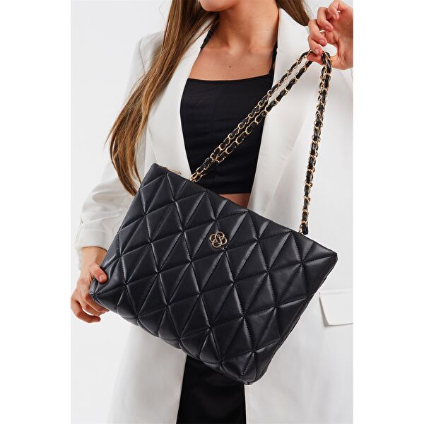 Deri Görünümlü Kapitoneli Kadın Omuz Çantası