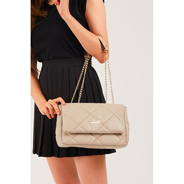 Deri Görünümlü Kapitoneli Kadın Omuz Çantası