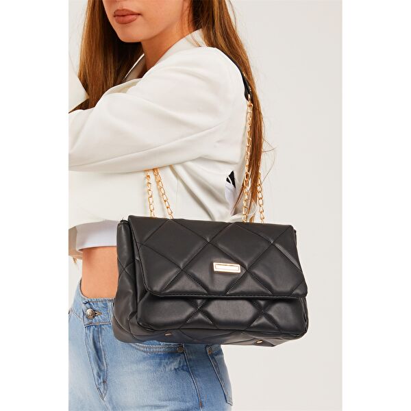 Deri Görünümlü Kapitoneli Kadın Omuz Çantası