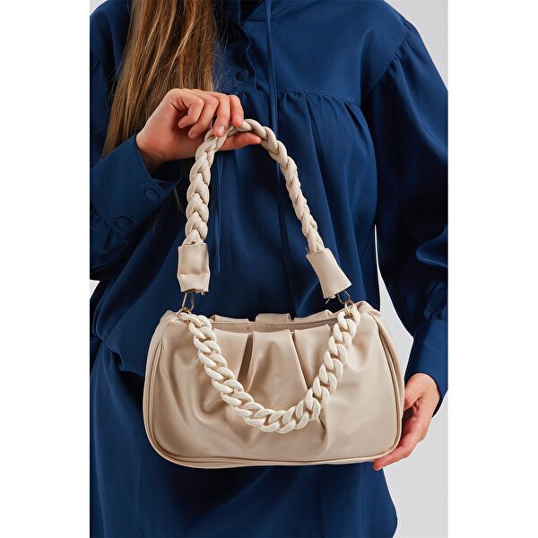 Deri Görünümlü Büzgülü Kadın Omuz Çantası