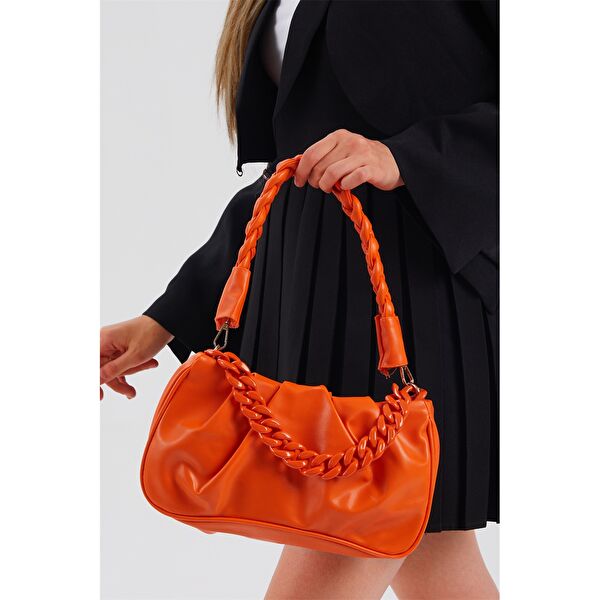 Deri Görünümlü Büzgülü Kadın Omuz Çantası