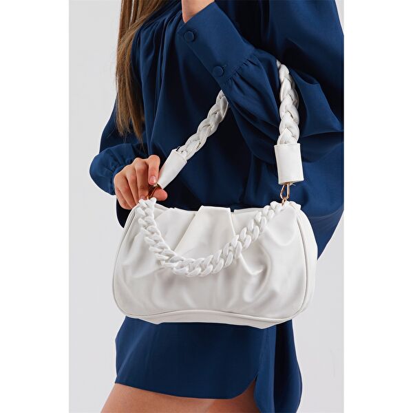 Deri Görünümlü Büzgülü Kadın Omuz Çantası