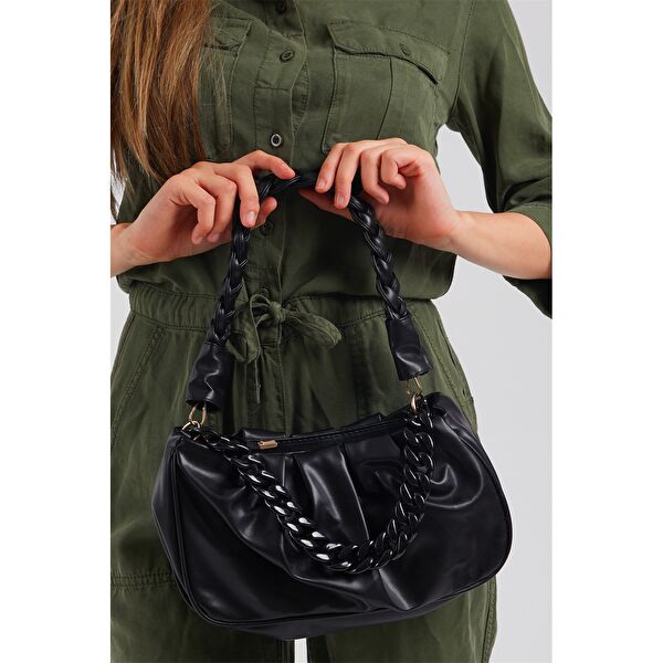 Deri Görünümlü Büzgülü Kadın Omuz Çantası