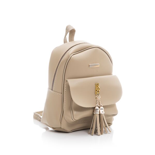 Deri Görünümlü Püskül Detaylı Kadın Sırt Çantası