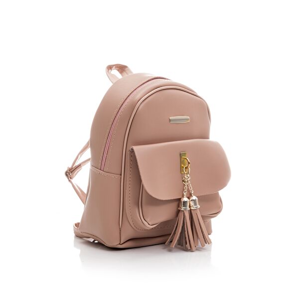 Deri Görünümlü Püskül Detaylı Kadın Sırt Çantası