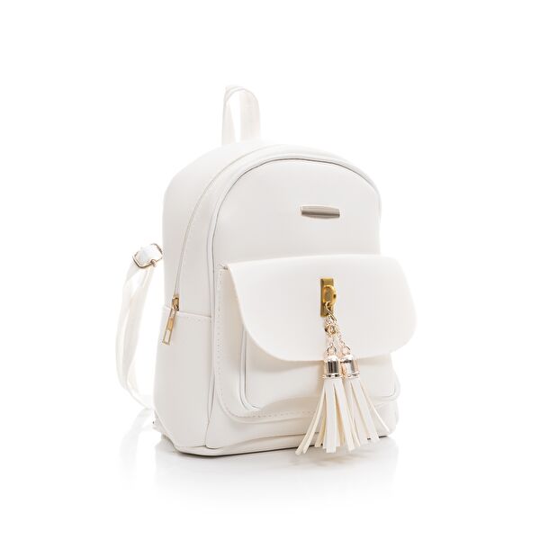 Deri Görünümlü Püskül Detaylı Kadın Sırt Çantası