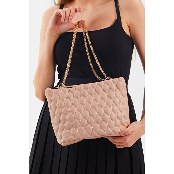 Deri Görünümlü Kapitoneli Kadın Omuz Çantası