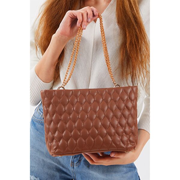 Deri Görünümlü Kapitoneli Kadın Omuz Çantası