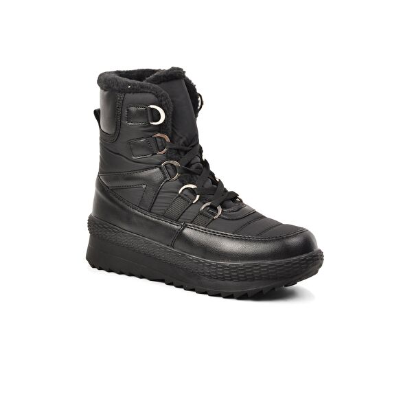 Deri Görünümlü Bağcıklı ve Fermuarlı Kadın Bot Deri Görünümlü Bağcıklı ve Fermuarlı Kadın Bot