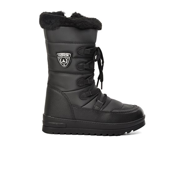 Deri Görünümlü Fermuarlı Kadın Çizme