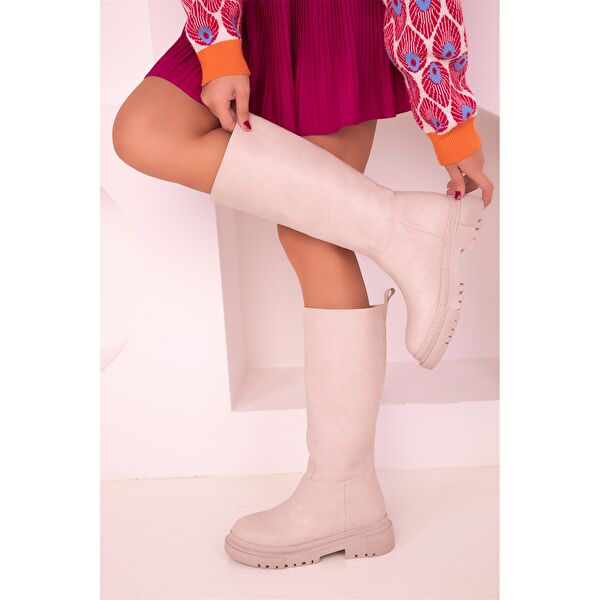 Deri Görünümlü Kadın Çizme