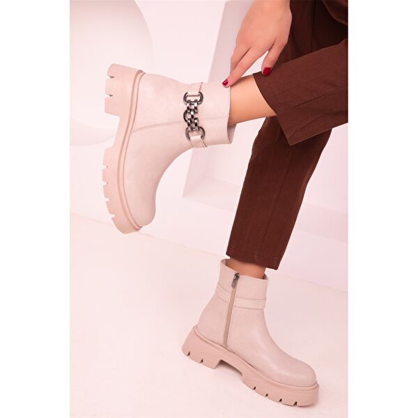 Deri Görünümlü Aplike Detaylı Bilek Boy Kadın Bot Deri Görünümlü Aplike Detaylı Bilek Boy Kadın Bot