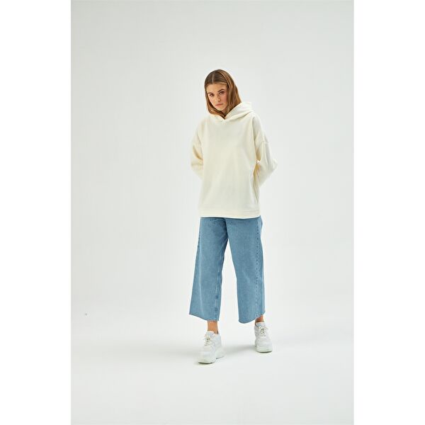 Kapüşonlu Düz Uzun Kollu Oversize Kadın Sweatshirt