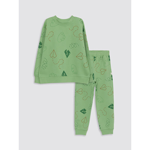 Bisiklet Yaka Baskılı Uzun Kollu Erkek Çocuk Pijama Takımı