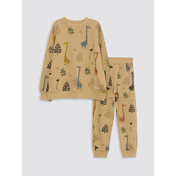 Bisiklet Yaka Baskılı Uzun Kollu Erkek Çocuk Pijama Takımı