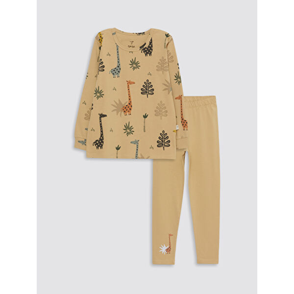 Bisiklet Yaka Baskılı Uzun Kollu Erkek Çocuk Pijama Takımı
