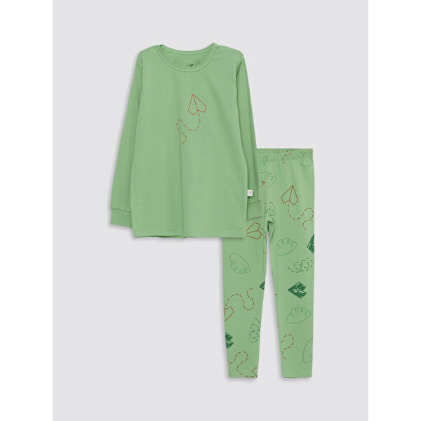 Bisiklet Yaka Baskılı Uzun Kollu Erkek Çocuk Pijama Takımı