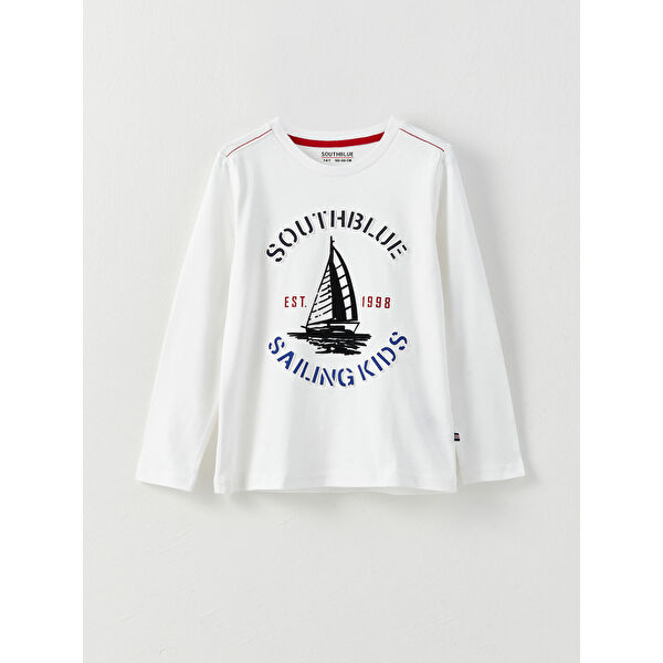 Bisiklet Yaka Baskılı Uzun Kollu Erkek Çocuk Tişört