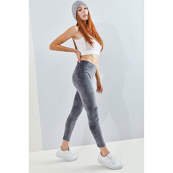 Beli Lastikli Düz Kadife Kadın Tayt