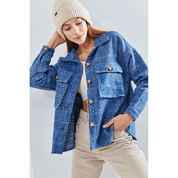 Önden Düğme Kapamalı Düz Uzun Kollu Oversize Kadın Gömlek Ceket