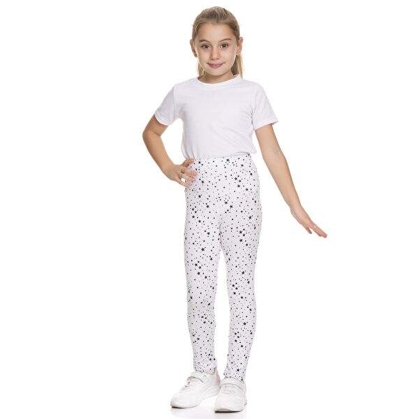 Beli Lastikli Baskılı Pamuklu Kız Çocuk Tayt