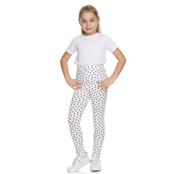 Beli Lastikli Baskılı Pamuklu Kız Çocuk Tayt