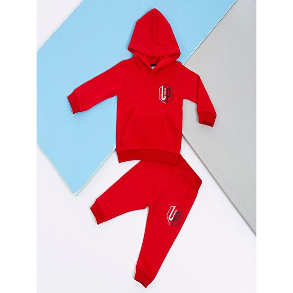 Kapüşonlu Uzun Kollu Erkek Bebek Sweatshirt ve Eşofman Altı 2'li Takım Kapüşonlu Uzun Kollu Erkek Bebek Sweatshirt ve Eşofman Altı 2'li Takım