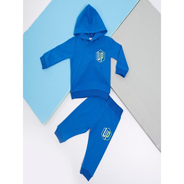 Kapüşonlu Uzun Kollu Erkek Bebek Sweatshirt ve Eşofman Altı 2'li Takım Kapüşonlu Uzun Kollu Erkek Bebek Sweatshirt ve Eşofman Altı 2'li Takım