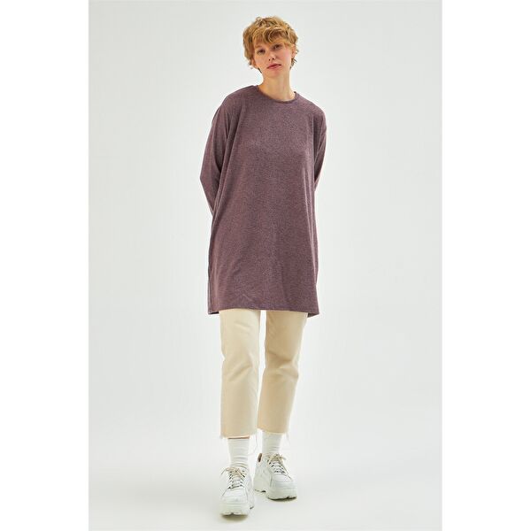 Bisiklet Yaka Düz Uzun Kollu Kadın Tunik